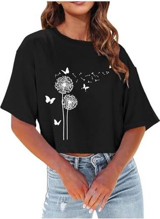 Generic Hauts courts d&eacute;t&eacute; &agrave; manches courtes pour femmes 2025 T-shirts amples d&eacute;contract&eacute;s col rond coupe ample pour sortir, demi-chemises graphiques, T-shirts