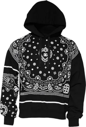 Dolce & Gabbana Black Bandana Hooded Men Sweatshirt Sweater Cotton Clothing