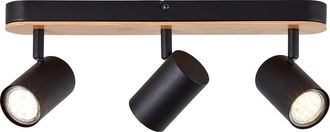 Brilliant Niels LED Spotbalken 3-flammig - Schwenkbare Deckenleuchte aus Metall & Bambus, GU10 Fassung, dimmbar, ohne Leuchtmittel, schwarz matt/natur