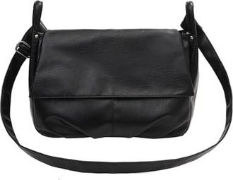Generic Grand sac en cuir pour femme, sac &agrave; bandouli&egrave;re de luxe de couleur unie, sac &agrave; bandouli&egrave;re doux et d&eacute;contract&eacute; pour femme, sac &agrave; main bolsa, Noir, Tai