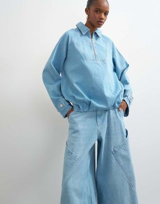 Topshop Blouson en jean &agrave; col zipp&eacute; - Bleu moyen