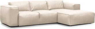 Studio Copenhagen home24 Ecksofa 3-Sitzer mit Longchair Grau Echtleder Neka 251cm Longchair davorstehend rechts Modern
