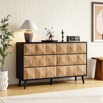 Generic Sideboard & Kommode in Schwarz-Natur Design | Mit reliefierten Türen & Kontrastoptik | Stauraum-Kombination für Wohnzimmer & Flur