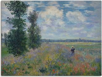 Artland Wanddeko Leinwand Bilder Wandbild Landschaften Bäume Wiese Blumen Sommer Les Coquelicots 1873 Impressionismus Claude Monet R1CE