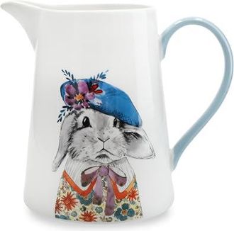 Mikasa Mikasa x Tipperleyhill Fine China Krug, großer Krug für Wasser, Milch & Saft, stilvolles Geschirr mit Kaninchendruck, 1,2L, spülmaschinenfest & in Ges