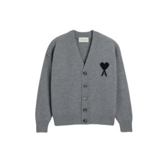 Ami Cardigan mit kontrastierendem Ami de Coeur - - Knitwear - Damen - Grau - S