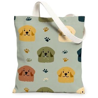Generic Sac fourre-tout en toile avec motif chien mignon, motif animal amusant, sacs d&eacute;picerie r&eacute;utilisables, l&eacute;gers et lavables en toile pour, vert, 13x15 In
