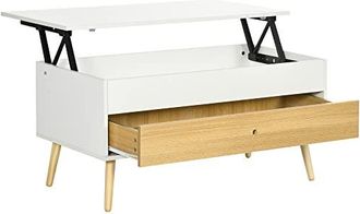 HOMCOM Table dappoint rectangulaire surélevée Table de Salon avec Plateau relevable 1 tiroir et Meuble à tiroirs en Bois Dim. 100L x 50l x 49H cm Blanc