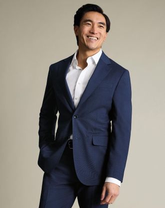 CHARLES TYRWHITT Italienisches Anzugsakko mit Hahnentrittmuster - Tintenblau