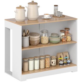 HOMCOM Bartisch, 3-stufiger K&uuml;chen-Stehtisch mit 2 offenen F&auml;chern, Tischplatte in Naturholzoptik, f&uuml;r Esszimmer und K&uuml;che, 113 x 60 x 90 cm, wei&szlig;