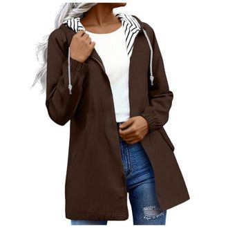 Generic 2025 Veste de pluie imperm&eacute;able avec capuche, veste de pluie l&eacute;g&egrave;re et doubl&eacute;e &agrave; fermeture &eacute;clair avec poches pour la randonn&eacute;e, marron, XXL
