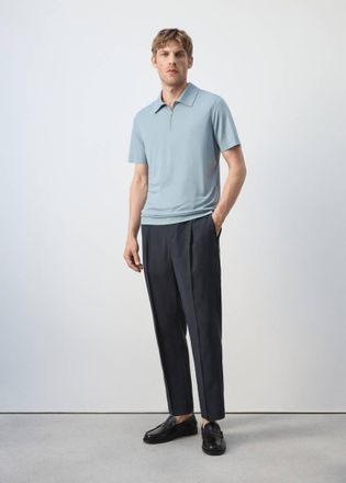 Mango Polo regular fit piqu&eacute; bleu ciel - Homme - XXL - MANGO MAN