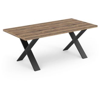 PEGANE Table &agrave; manger 6 couverts couleur ch&ecirc;ne fonc&eacute; / noir - Largeur 180 x Profondeur 90 x Hauteur 74,8 cm