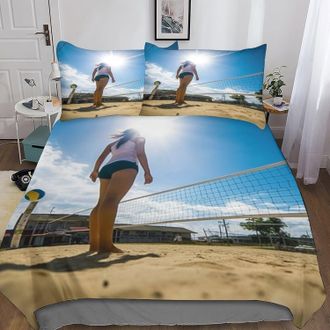 Generic Bettw&auml;sche 135x200 cm Volleyball 3 Teilig Bettbezug 135 x 200 Sport Bettw&auml;sche-Sets 3D Weiche Mikrofaser Bettbezug Set mit Rei&szlig;verschluss + 2 Kissenbe