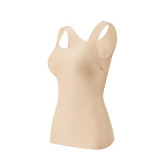 Generic D&eacute;bardeur gainant &agrave; col en U pour femme avec soutien-gorge int&eacute;gr&eacute;, haut extensible sans manches, coupe ajust&eacute;e, haut dentra&icirc;nement, 2 pi&egrave;ces - chair,