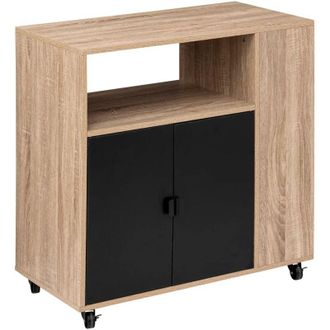 PEGANE Desserte De Cuisine avec 2 Portes en bois coloris Beige, Noir - Longueur 76 x Profondeur 40 x Hauteur 80 cm
