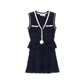 Self Portrait Bow-detail Pointelle-knit Mini Dress