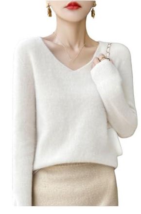 Generic Pull Femme Hiver Pull en Pure Laine M&eacute;rinos pour Femme Col V Manches Longues L&eacute;ger Pr&ecirc;t-&Agrave;-Porter Maille sans Coutures Cachemire Id&eacute;al pour LAutomne Et
