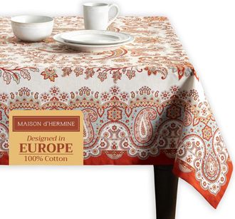 Maison d'Hermine Maison dHermine Tischdecke Rechteckig 100% Baumwolle 220 cm x 160 cm Wiederverwendbar Alltagsgebrauch für Weihnachtsdekorationen Esszimmer Landhaus Zu