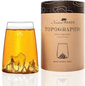 Alaskan Maker Verre long 450ml - Borosilicate de qualit&eacute; sup&eacute;rieure souffl&eacute; artisanalement avec les montagnes en relief | Cocktail, bi&egrave;re ou soft TOPOGRAPHIC (Evere