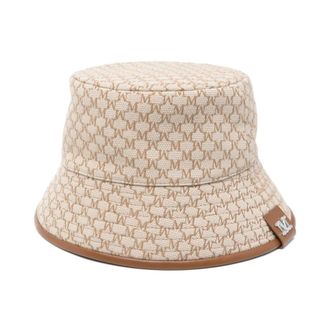 Max Mara Femme, Accessoires, Beige, Taille: 57 CM Monogram Jacquard Wide Brim Hat