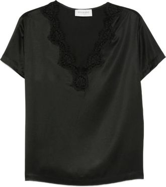 Ermanno Scervino Femme, Blouses et Chemises, Noir, Taille: 38 FR Haut &agrave; Manches Courtes avec Dentelle et Col en V