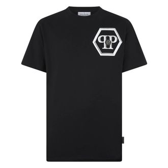 Philipp Plein Rundhals-T-Shirt Linien Hexagon - - Tops - Herren - Schwarzk - 2XL