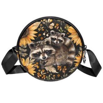 Generic Petit sac &agrave; bandouli&egrave;re circulaire pour femme, motif tournesols laveurs, sac &agrave; dos &agrave; bandouli&egrave;re avec fermeture &eacute;clair, bretelles r&eacute;glables, sac &agrave; mai