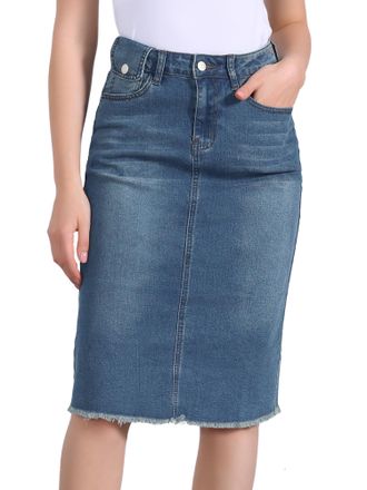 Allegra K Freizeit-Jeansrock f&uuml;r Damen, hohe Taille, mit Schlitz hinten, Stretch-Jeansrock, Blau, XX-Large