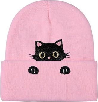 Generic Bonnet Femme Hiver Bonnet Femme Chapeau Femme Hiver Confortable Classique - Chat Mignon Style Cocooning, Tricot &Eacute;pais Et Confortable, pour Moments Dou