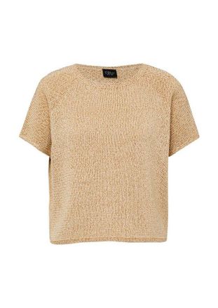 s.Oliver Kurzarmpullover Strickpullover Strickpullover im Relaxed Fit mit U-Boot-Ausschnitt