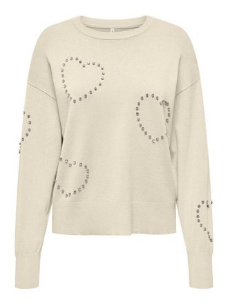 Only Rundhalspullover ONLBEE LS HEART BLING O-NECK CC KNT mit Glitzersteinen