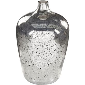 Beliani Blumenvase Silber 40 cm aus Glas mit glänzender Oberfläche Handgefertigt Wohnartikel Wohnung Zubehör Dekogefäß Rund Modern Glamourös Modern
