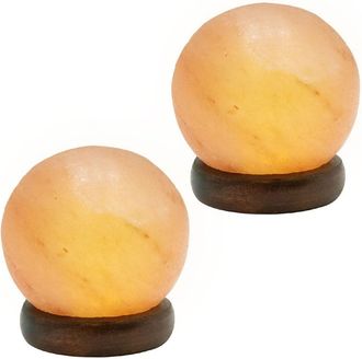 Globo Lighting Tischleuchte Salzkristall Salzkristalllampe Holzsockel Tischlampe Holz Salzstein Dekoleuchte, USB, LED 5W, DxH 8,9x10,2 cm, 2er Set