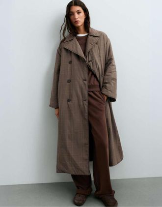 Oysho Lange zweireihige fellex-Jacke mit Aerogel-F&uuml;llung in dunklem Khaki-Gr&uuml;n