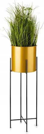 HowHomely Moderne Blumenst&auml;nder Metall 75 cm Hoch mit Gold Blumentopf Rund 21 cm &Oslash; auf Robuste Schwarzen St&auml;nder - Pflanzenst&auml;nder im Loft-Stil f&uuml;r die Innendek