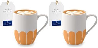 Villeroy & Boch Fleur soleil Henkelbecher gelb, Spülmaschinenfest, Mikrowellensicher, Becher für Kaffee & Heißgetränke, Teetasse, Tasse mit Griff, Kaffeebecher Orange