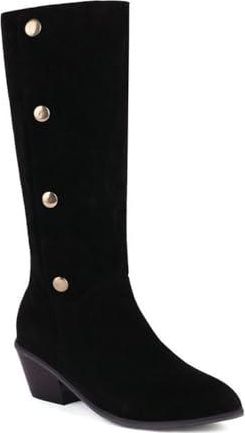 Generic Bottes montantes pour femme avec boutons d&eacute;coratifs et bout pointu et talons blocs durables pour f&ecirc;te, soir&eacute;e, chaussures d&eacute;contract&eacute;es, Noir, 39.5 EU