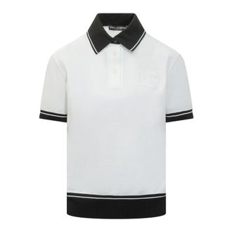 Dolce & Gabbana Femme, Tops, Blanc, Taille: 40 FR Polo Court en Piqu&eacute; de Coton