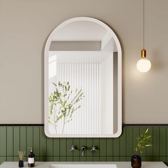 Generic Gewölbter Wandspiegel, Hölzerne Gerahmte Vintage Rustikale Mit Abgerundeten Ecken, Bruchsicherer Kosmetikspiegel Für Badezimmer Schlafzimmer Flur(Whit