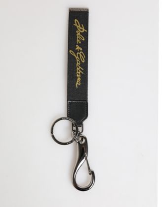 Dolce & Gabbana Mens Black Yellow Polyester Dg Logo Silver Keychain Keyring Real Brass Calfskin Accessory