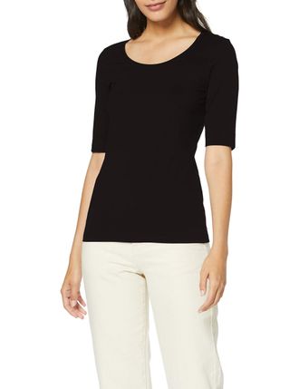 OPUS Damen Kurzarmshirt | Slim Shirt aus Jersey Black, 38