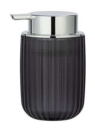 WENKO Seifenspender Agropoli Grau, nachfüllbarer Seifendosierer für Flüssigseife aus hochwertigem Kunststoff mit plastischer Formgebung und gefrosteter Ober