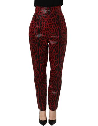 Dolce & Gabbana Womens Red Leopard Cotton 5 Pockets Trouser Jeans Elastane