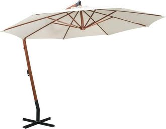 vidaXL Vidaxl - Parasol d&eacute;port&eacute; 350 cm blanc - M&acirc;t en bois de sapin - Toile polyester r&eacute;sistante aux UV - M&eacute;canisme &agrave; manivelle - Base crois&eacute;e stable