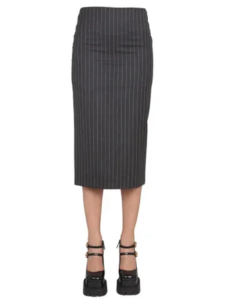 Versace Pinstripe Virgin Wool Pencil Skirt - Gray