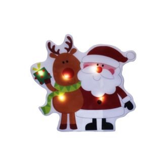 Star-Max Wiederverwendbarer Fensteraufkleber Nikolaus mit Rentier - LED Weihnachtsdeko mit 5 warmwei&szlig;en Lichtern, 6/18h Timer, 17x15,7 cm, Batterie inkl., selb