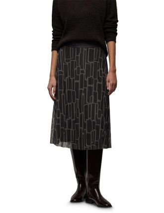 Street One Mesh Plissée Rock mit Print Darkest Brown 42