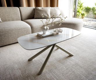 DELIFE Couchtisch Edge Boot 100x50 cm Keramik Onyx Pearl Sarity Metall Effektfinish Titan, Couchtische
