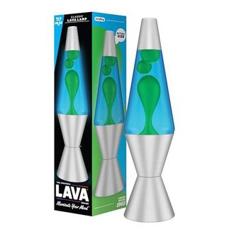 Lava Lampe 2124, gr&uuml;nes Wachs, blaue Fl&uuml;ssigkeit,silberner Sockel und Deckel, Original 14,5 Zoll Bewegungslampe der Marke, Gr&uuml;n/Blau